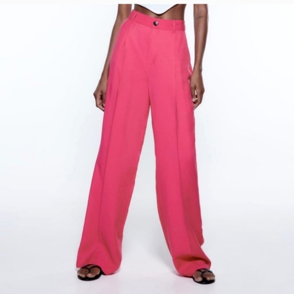 Zara | Pants & Jumpsuits | Zara Wide Pants Pink Size Xs And S | Poshmark